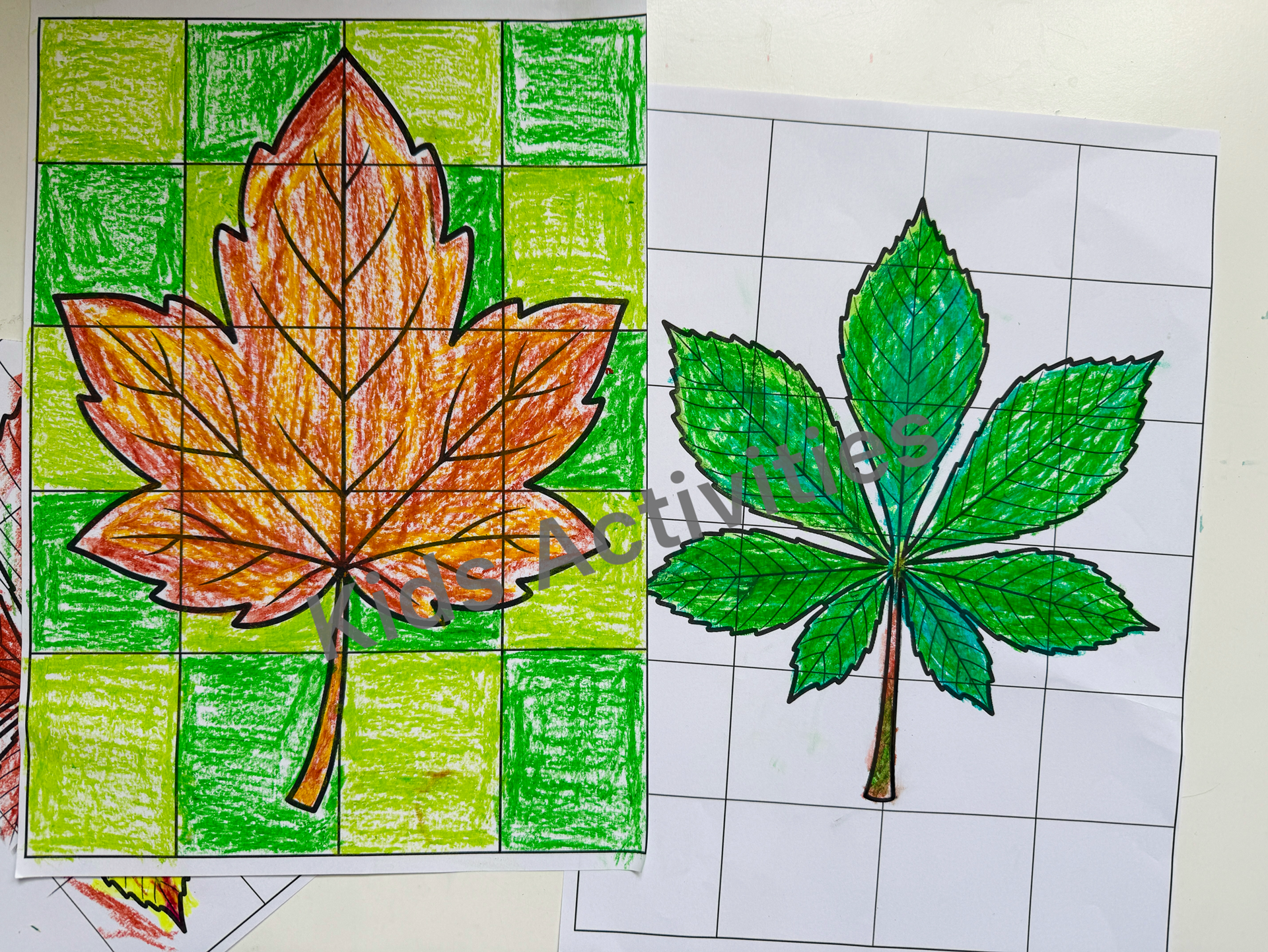Color Leaf By Grid Art - Kids Activities